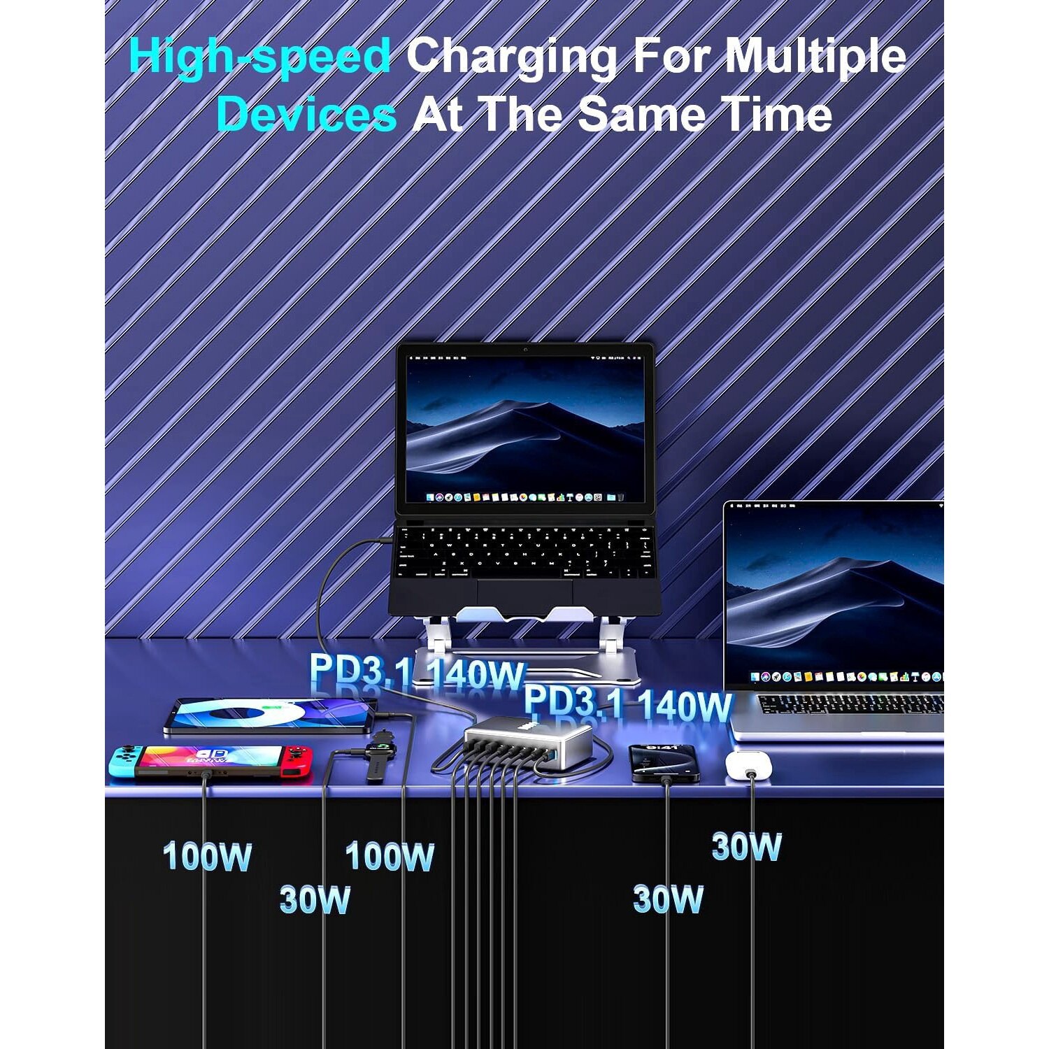 Statie de Incarcare USB 600W GaN PRO 8 in 1, 5 USB-C & 3 USB-A ...