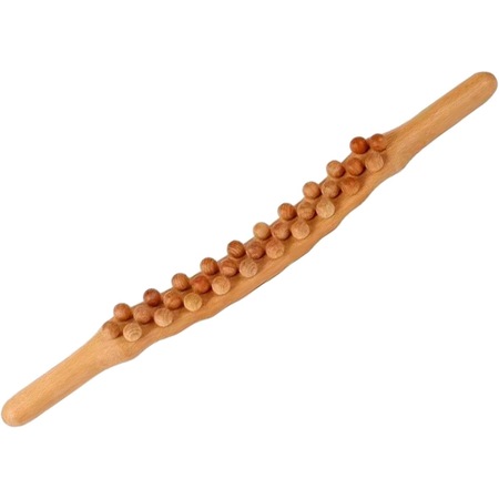 Bat de masaj din lemn Gua Sha, 31 bile, forma curbata, dimensiuni 58 ...