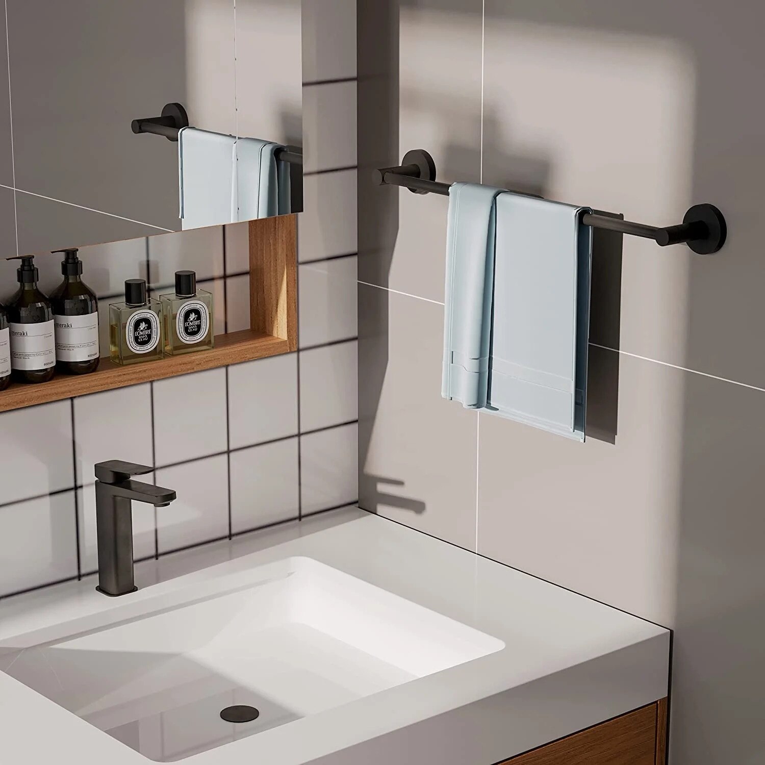 Suport prosoape 24 inch, negru, din otel inoxidabil, usor de instalat ...