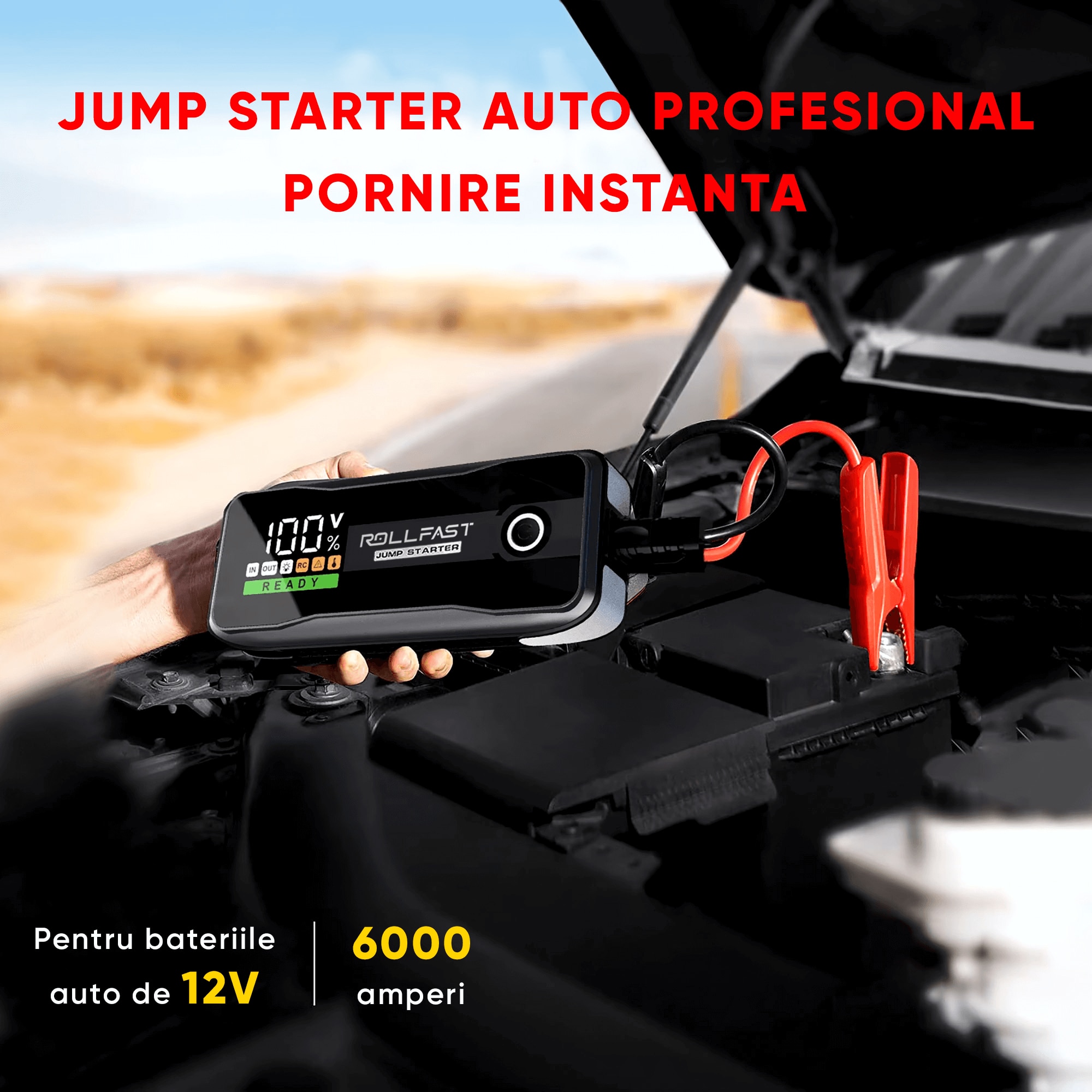 Jump starter auto profesional puternic 12V, portabil, multifunctional ...