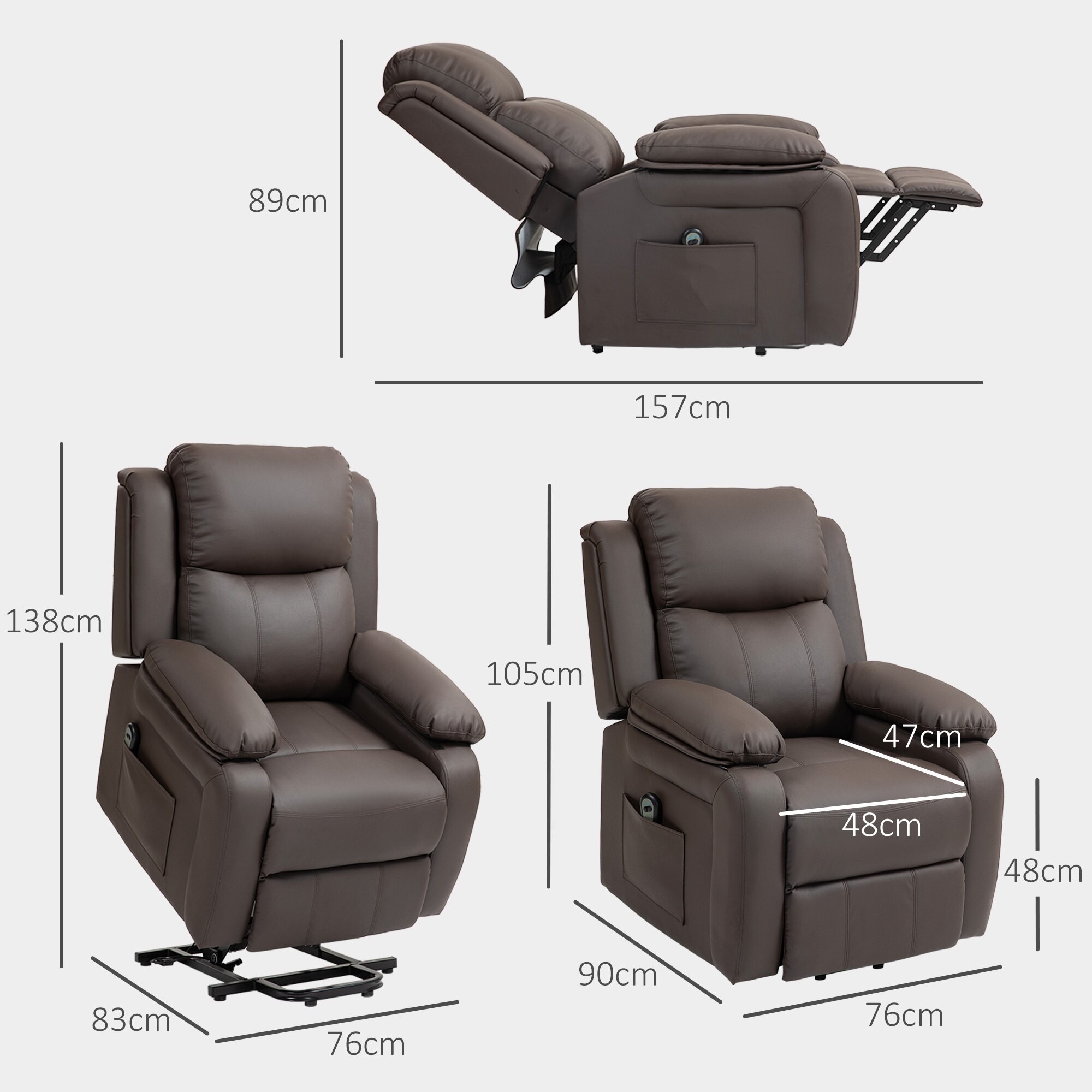 HOMCOM 160°-os relax fotel, PU bőr elektromos fekvőfotel távirányítóval ...