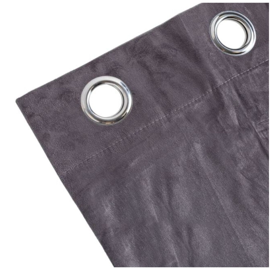 Draperie cu inele metalice, catifea, Blackout, poliester, gri ...