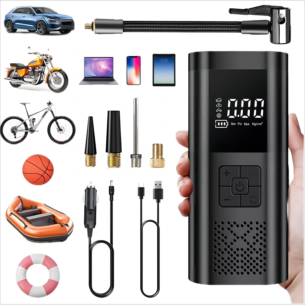 Pompa de umflat electrica Bedee, 6000mAh, 150PSI, cu manometru digital ...