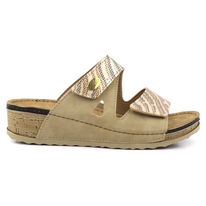 Slapi dama INBLU, bretele velcro, bej, piele ecologica, 37 EU - eMAG.ro