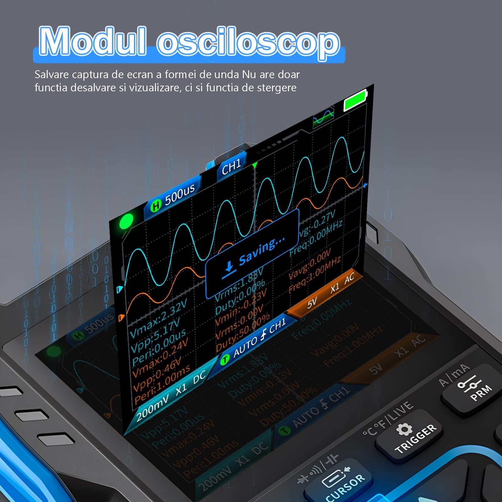 Osciloscop digital portabil cu multimetru si generator de semnal DDS, ecran LED, Reincarcabil ...