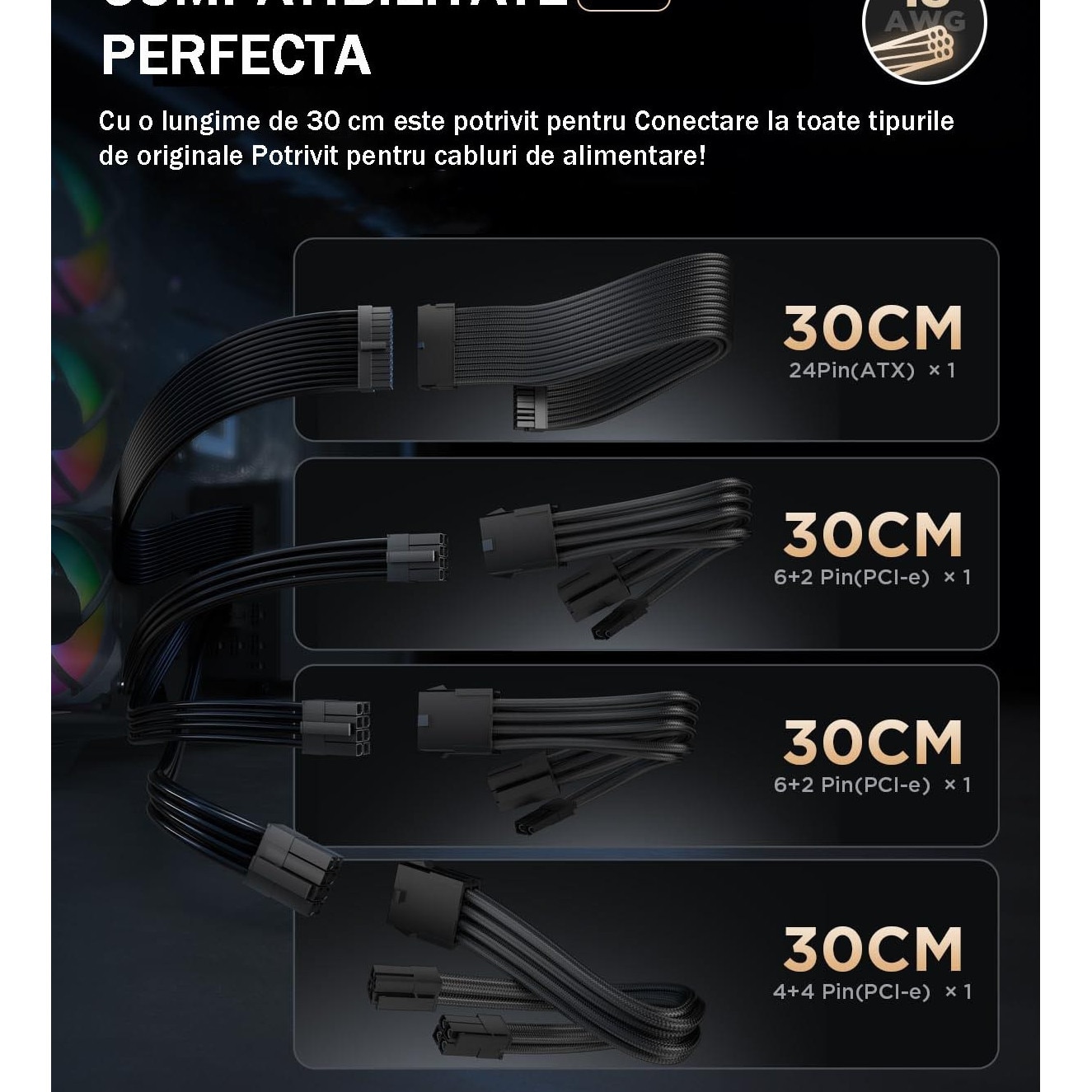 Set Extensie Cabluri PSU, Modding Sleeve, Kit Extender, 24Pin ATX, CPU ...