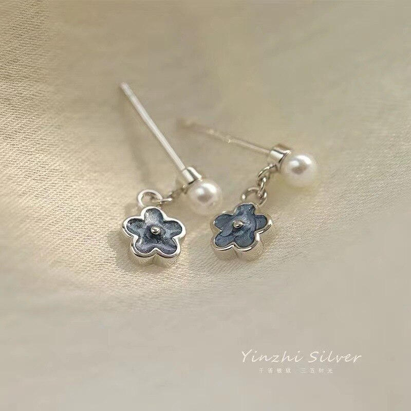 Cercei Trifoi, incrustatie de perle si sticla, albastru - eMAG.ro