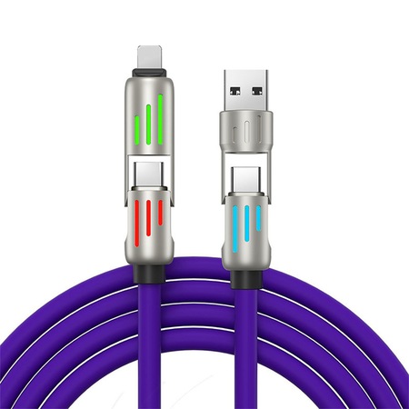 Cablu de date 4-in-1, 1m, USB-A, Lightning, Type-C, Violet, 240W - eMAG.ro