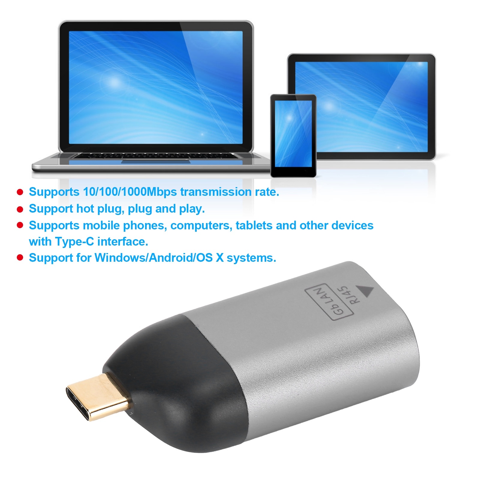 Adaptor pentru port de retea din aliaj de aluminiu tip C la Gigabit ...