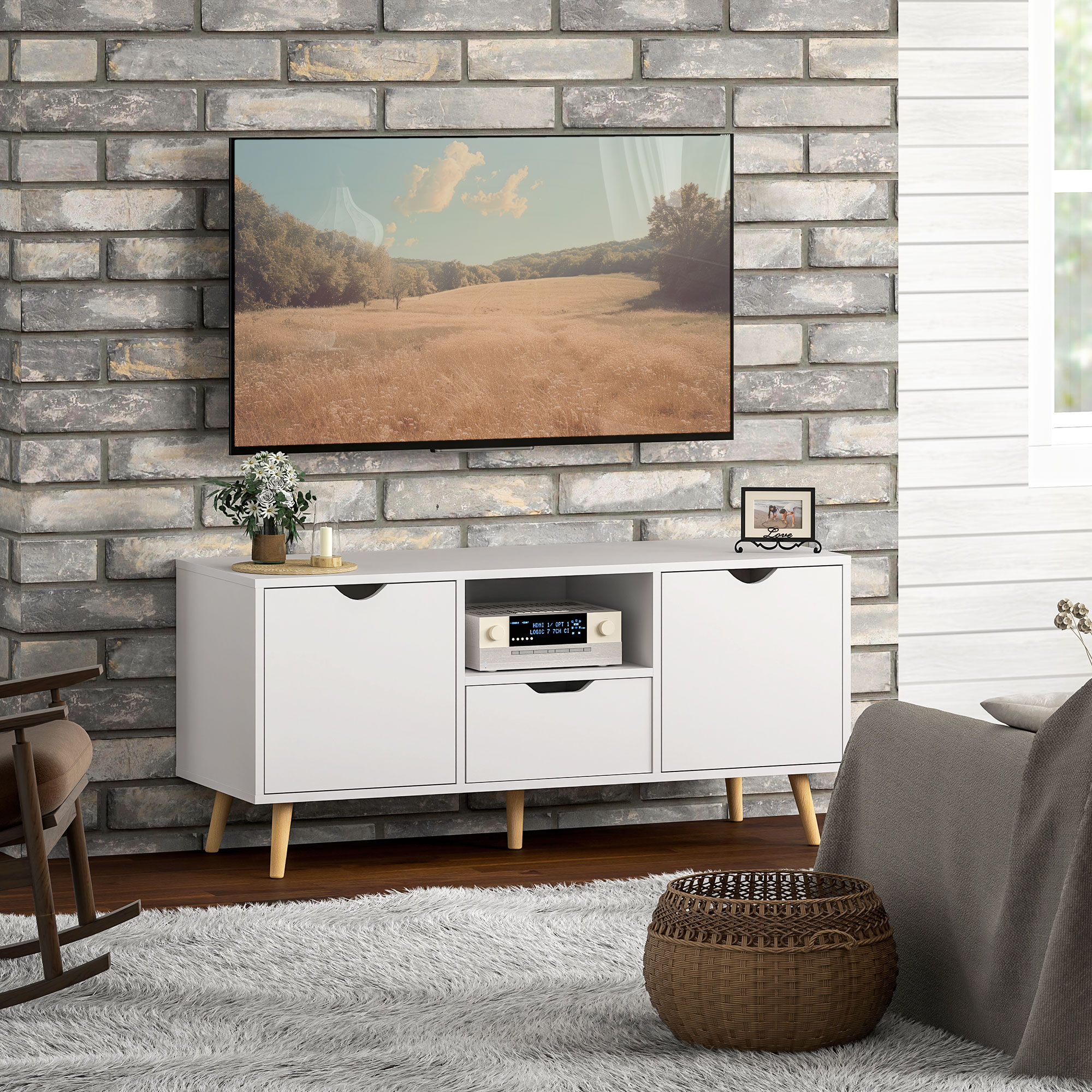 Suport TV modern HOMCOM Max 50" cu sertar, polita deschisa si 2 ...