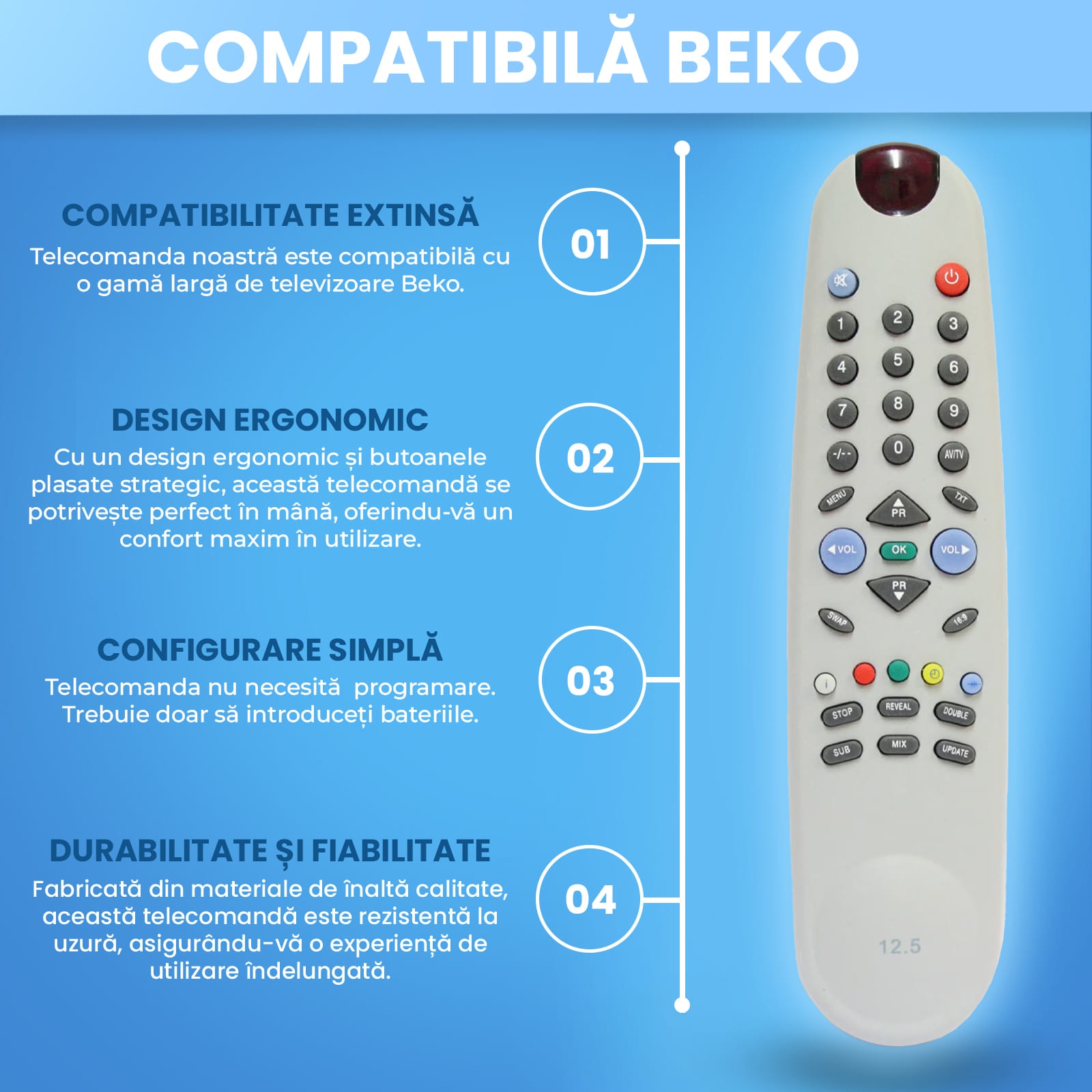 Telecomanda compatibila Beko, Arctic, 12.5W, IR557, COM3918, TEMIX ...
