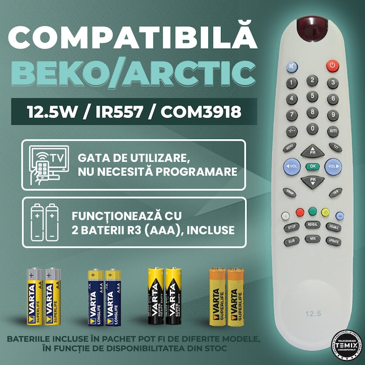 Telecomanda compatibila Beko, Arctic, 12.5W, IR557, COM3918, TEMIX ...