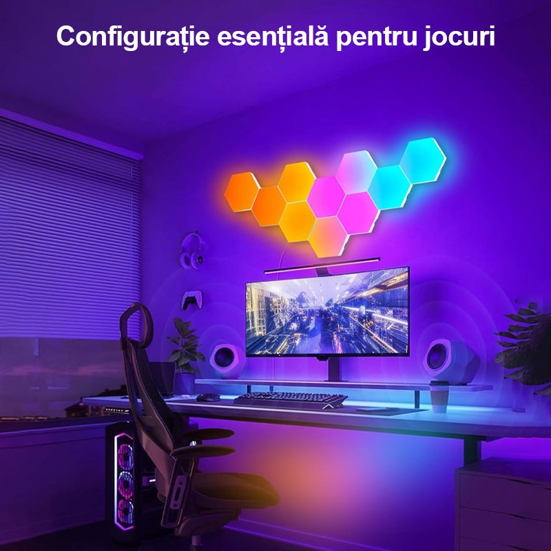 Kit LED RGB Smart cu 10 Panouri, Rqiurpn, Wi-Fi, senzor muzica ...