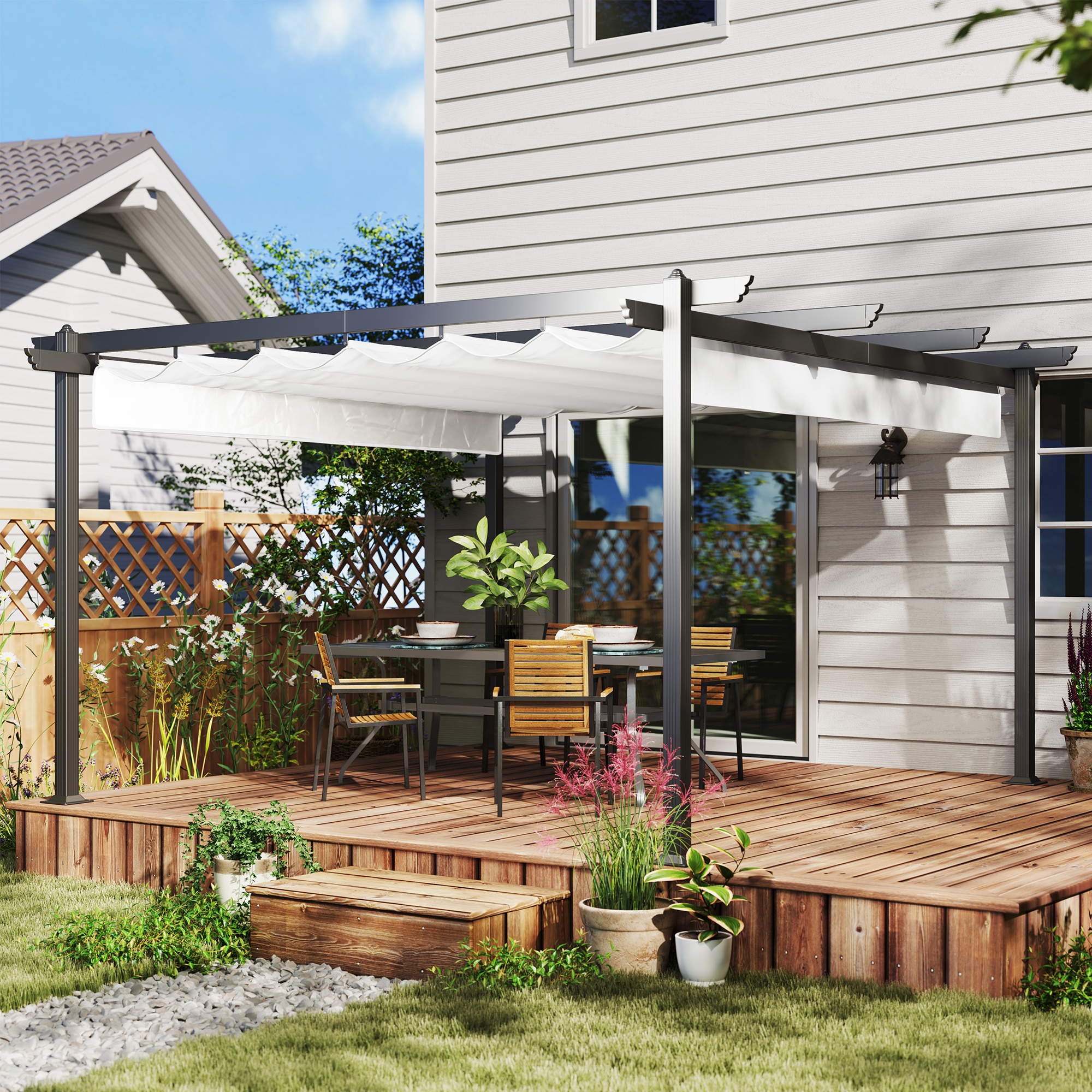 Outsunny Pavilion 4x4 m Pergola cu baldachin pliabil retractabil ...