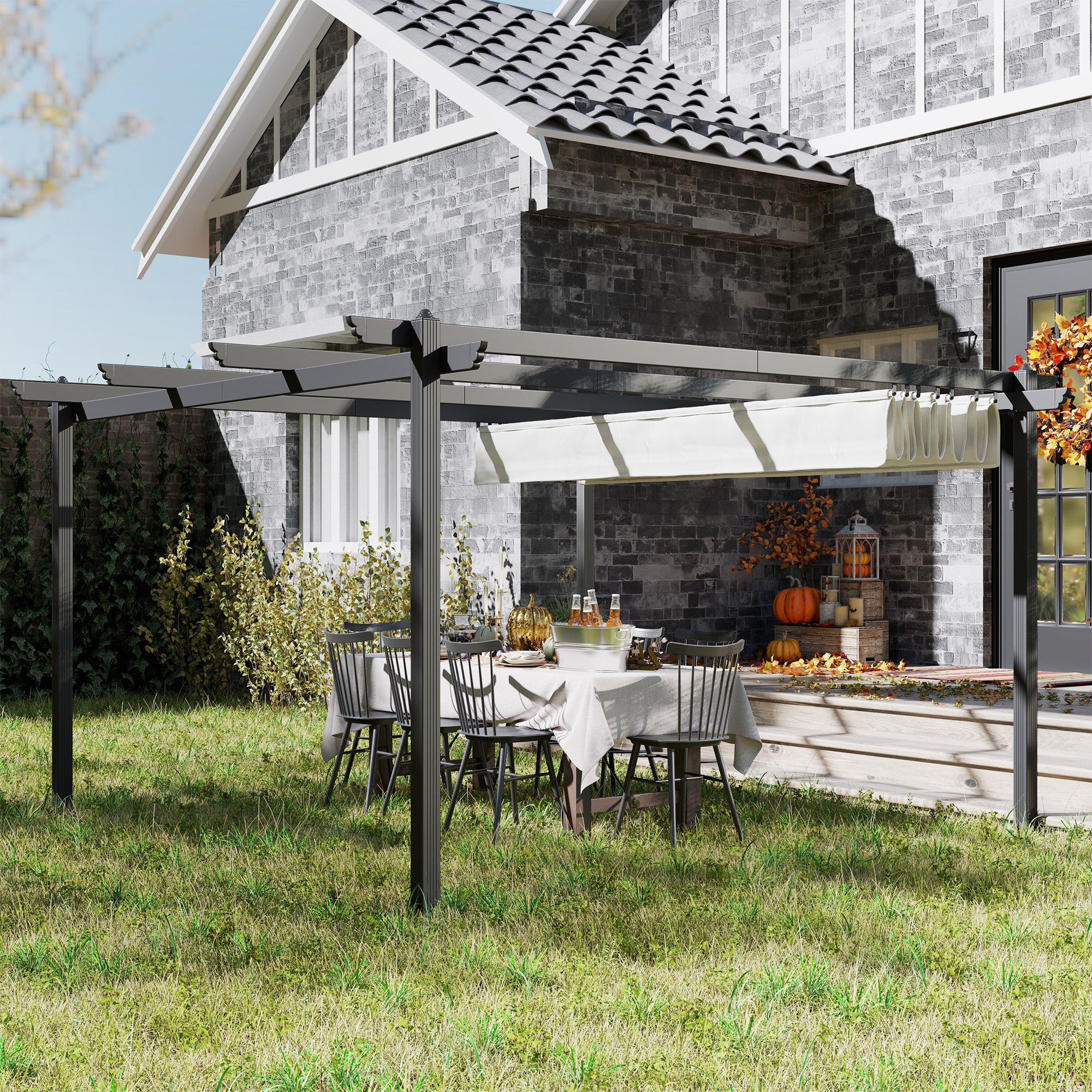 Outsunny Pavilion 4x4 m Pergola cu baldachin pliabil retractabil ...