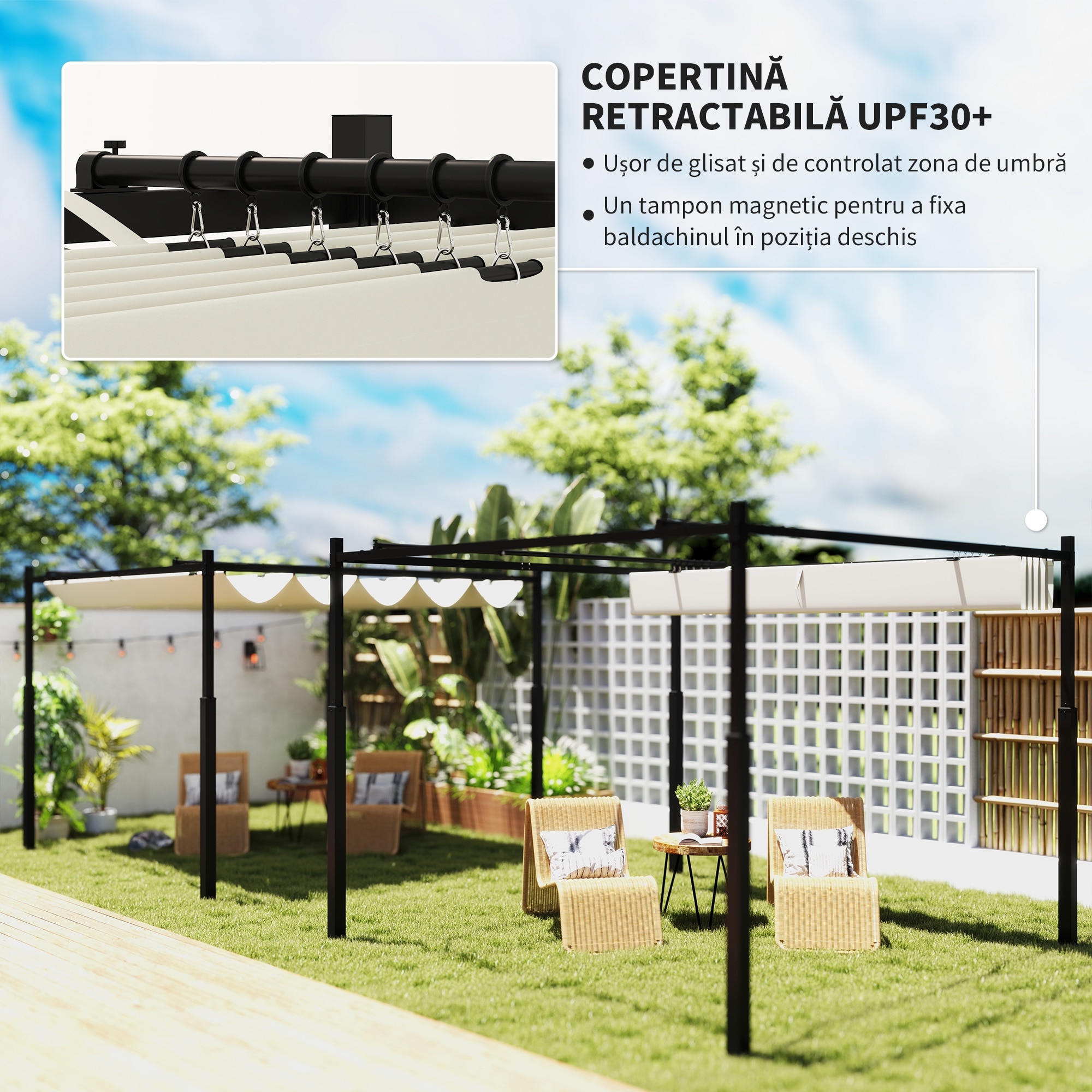 Outsunny Foisor Pergola 3x3 m pliabil rezistent la apa, pentru gradina ...