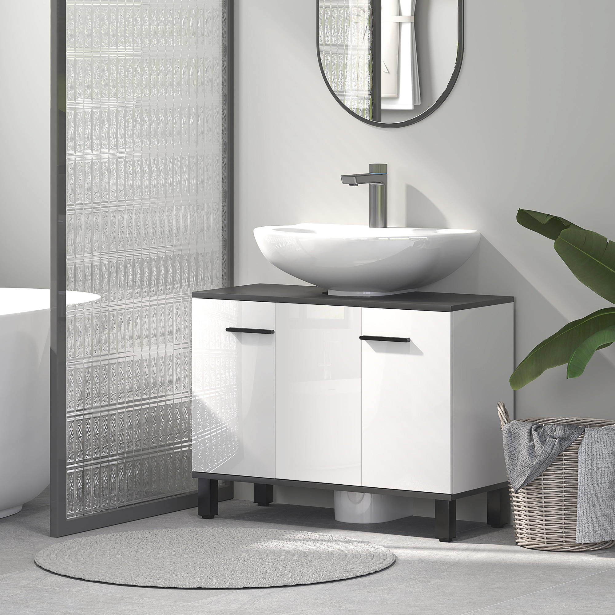 Mobilier de baie, HOMCOM, cu 2 usi si raft reglabil, Mobilier de baie ...