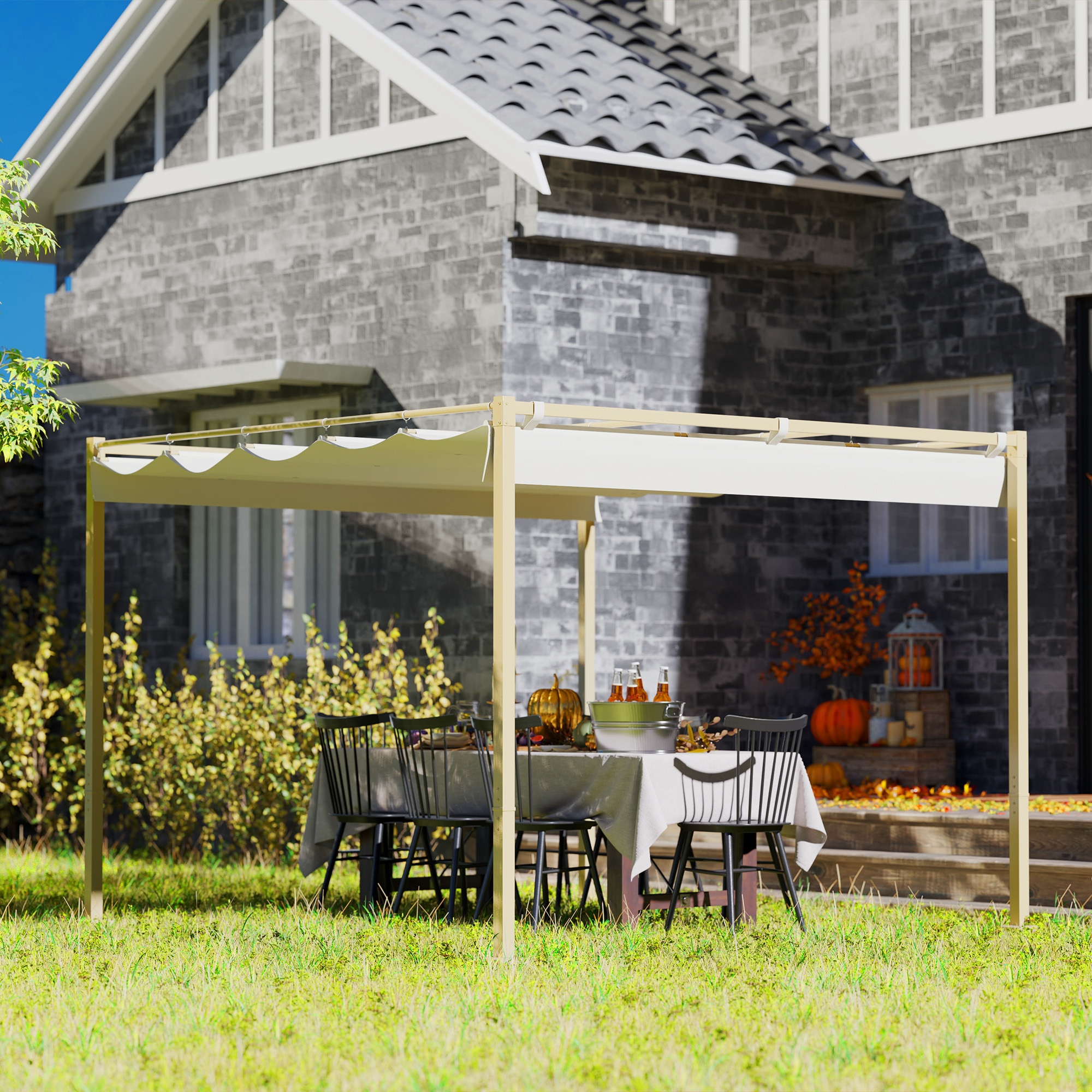 Pergola cu baldachin pliabil retractabil rezistent, Outsunny, Structura ...