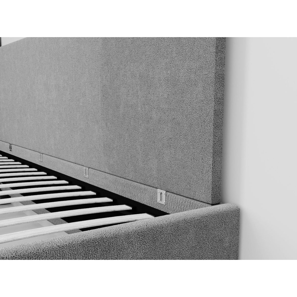 Pat tapitat de colt Monaco, cadru lemn si pal, 90x200 cm, negru, cu ...