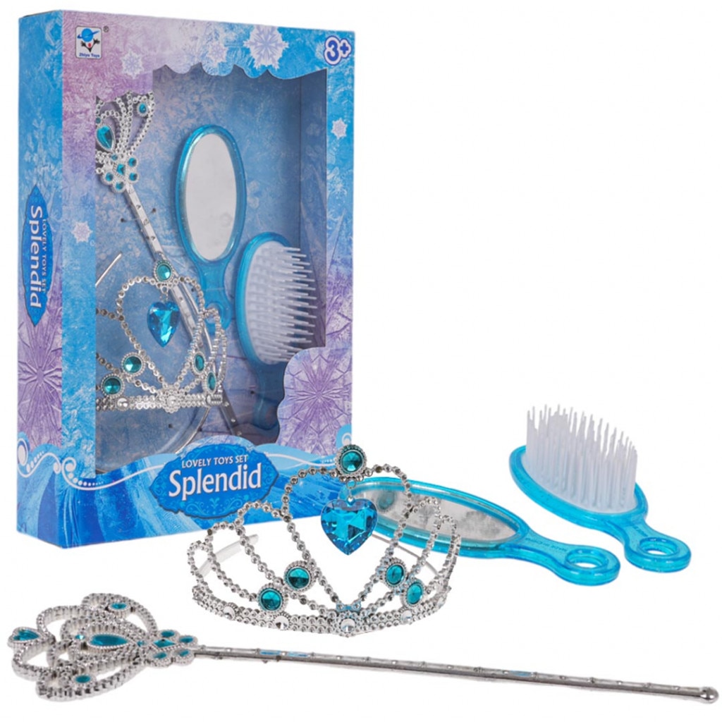 Set costum printesa copii albastru (tiara, sceptru, pieptene, oglinda ...