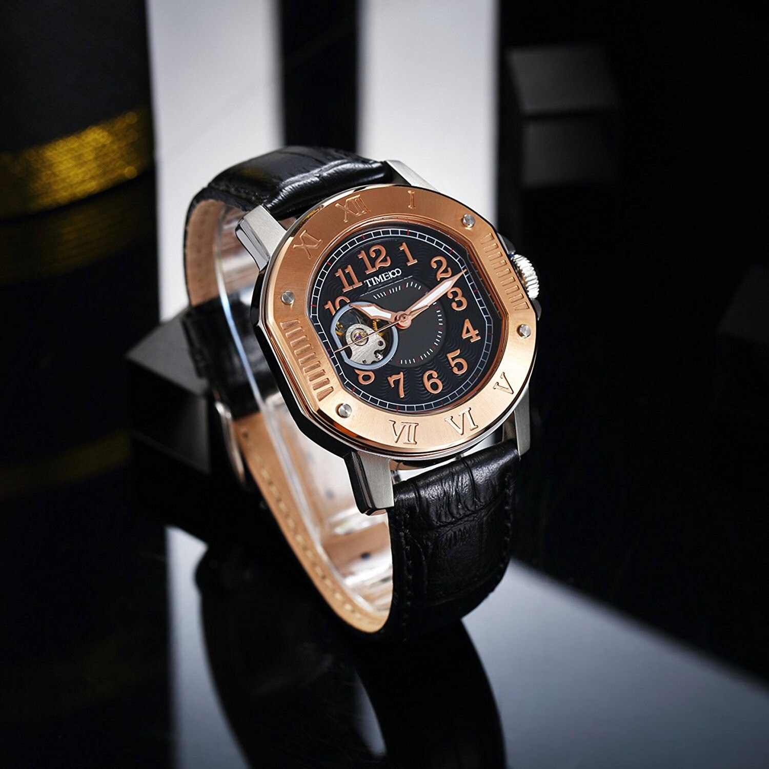 Ceas automatic elegant rosegold cu negru tourbillon style Caspic Time ...