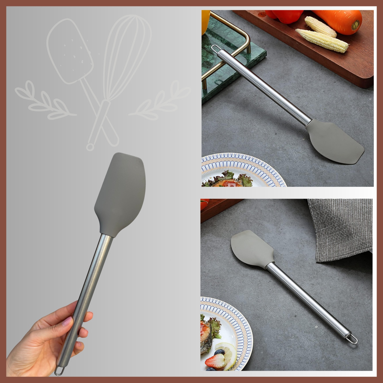 Spatula Bucatarie, din Silicon cu Maner din Inox, Rezistenta la caldura ...