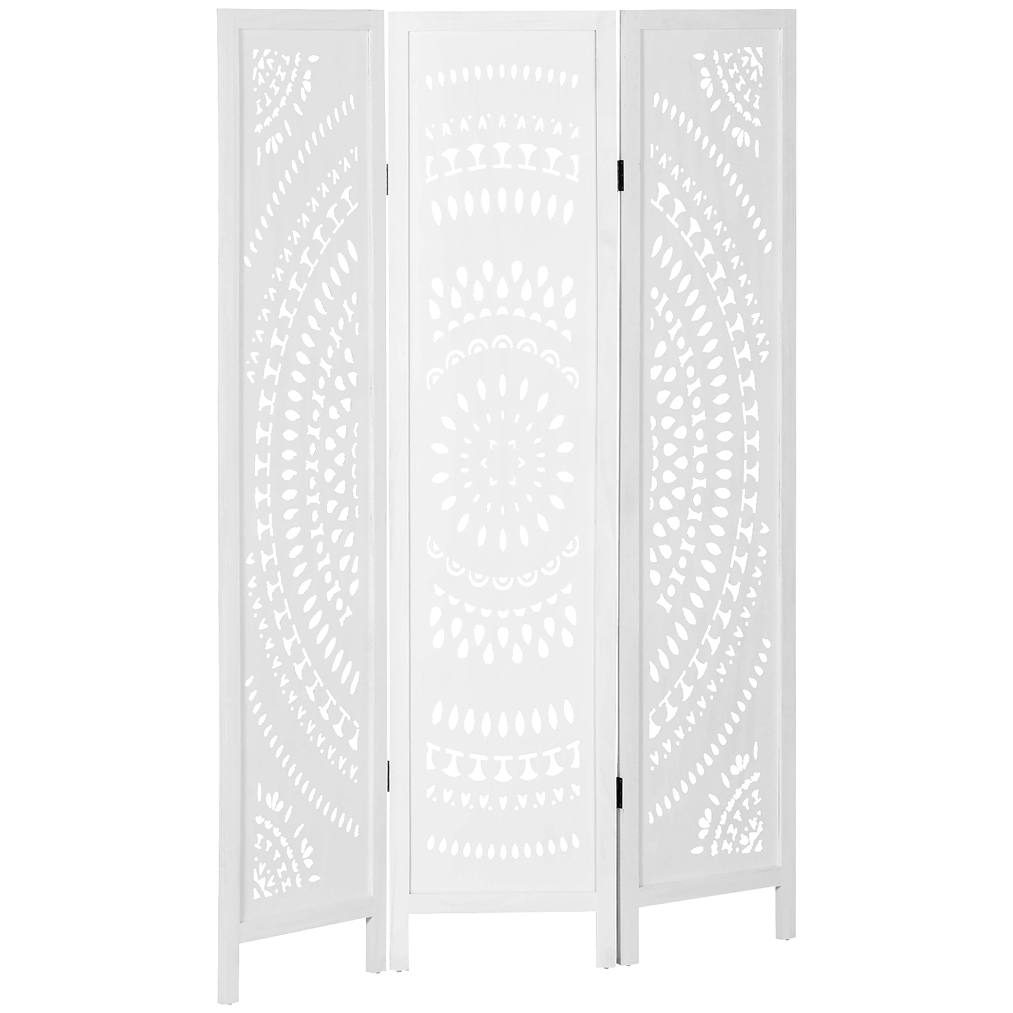Paravan interior 3 panouri, Homcom, lemn sculptat, alb, 120x170cm - eMAG.ro