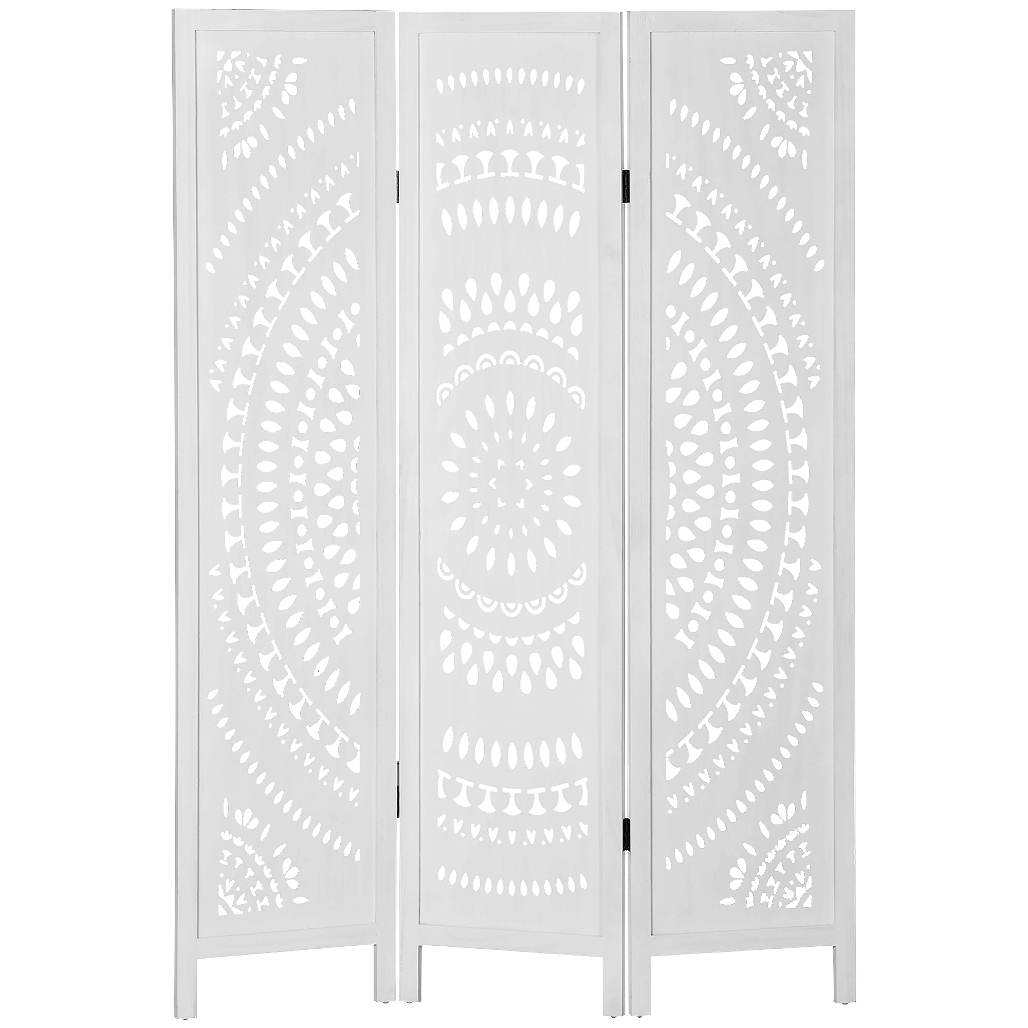 Paravan interior 3 panouri, Homcom, lemn sculptat, alb, 120x170cm - eMAG.ro