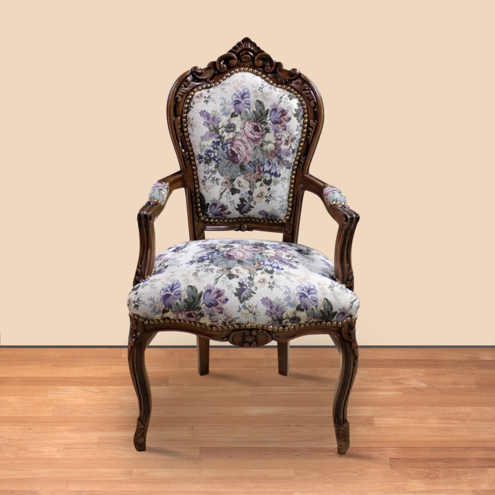 Scaun cu brate Baroc Cadru lemn masiv, Tapiterie Vintage - eMAG.ro