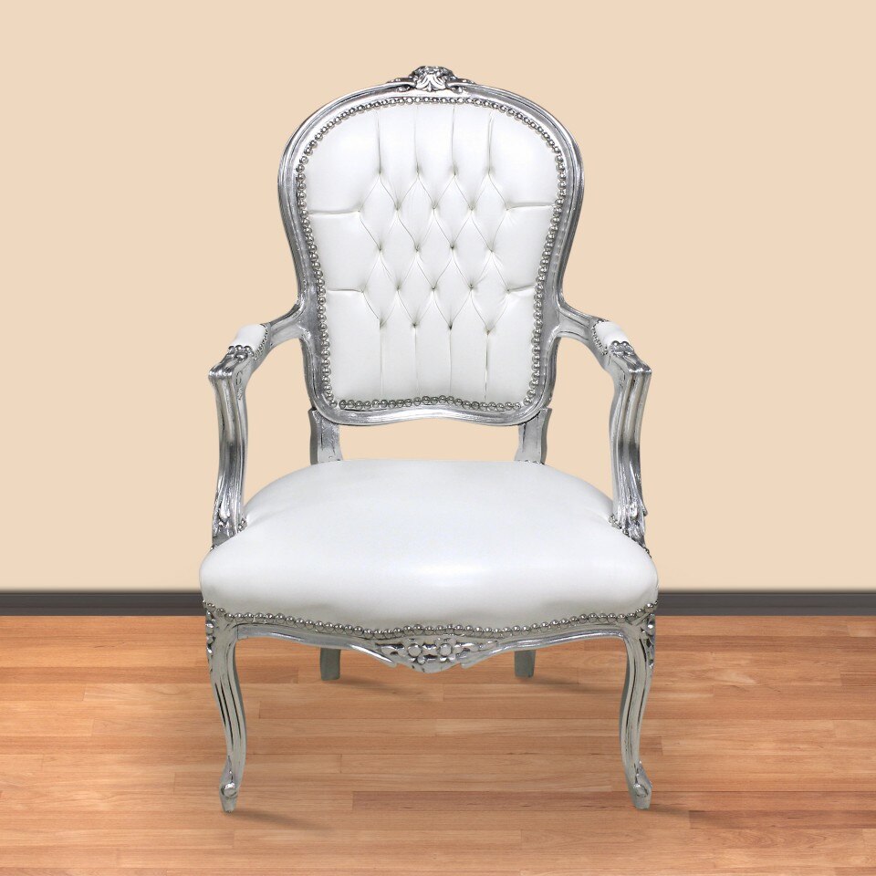 Scaun LOUIS XV Cadru Argintiu lemn masiv, Tapiterie Alba - eMAG.ro