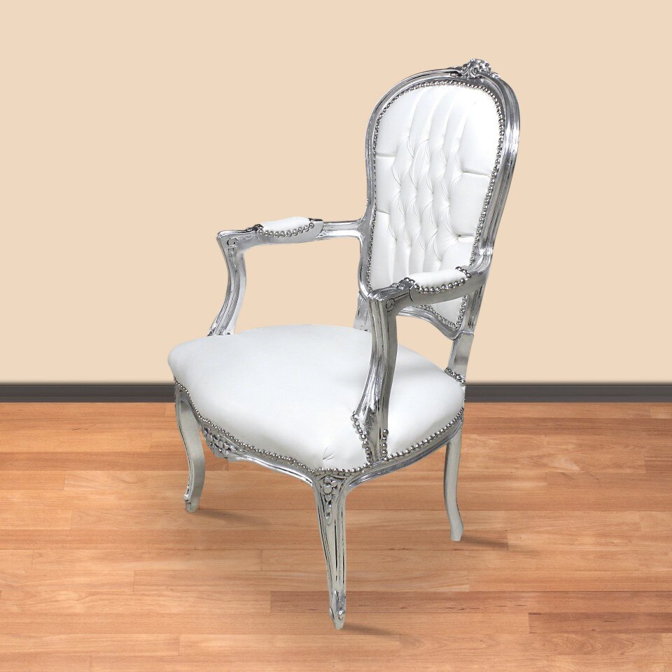 Scaun LOUIS XV Cadru Argintiu lemn masiv, Tapiterie Alba - eMAG.ro