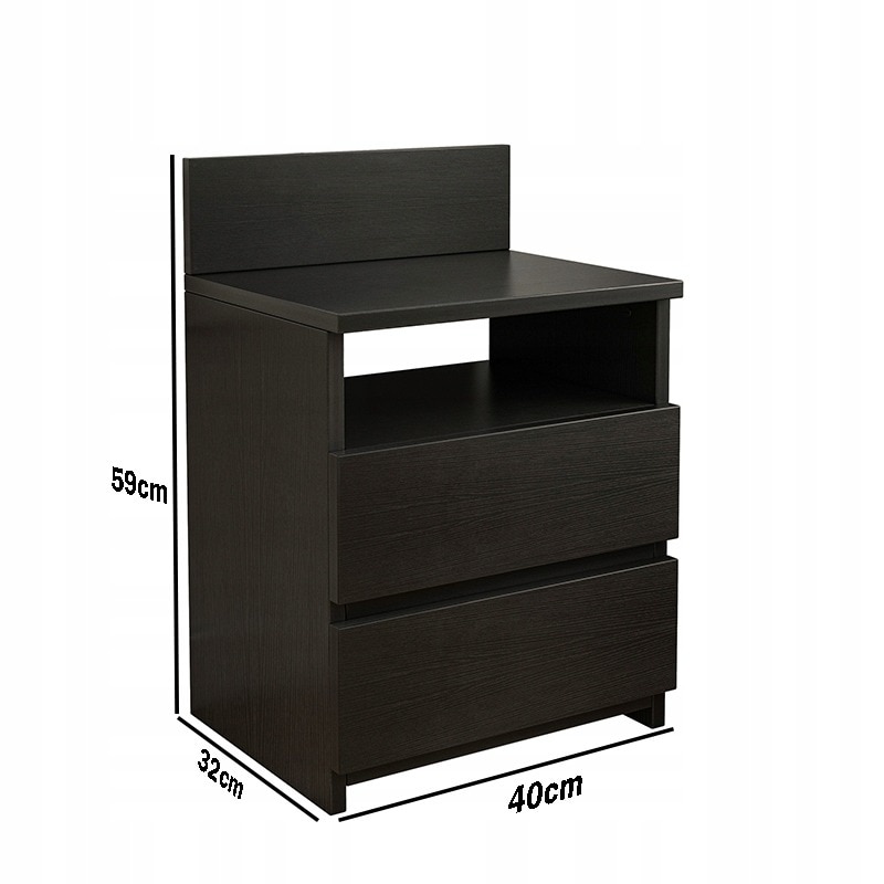 Noptiera neagra moderna, masa de dormitor, comoda cu 2 sertare, stil ...