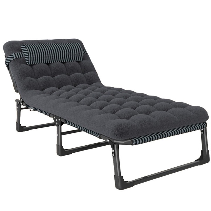 Pat pliant pentru camping cu saltea, 4 pozitii ajustabile, gri ...