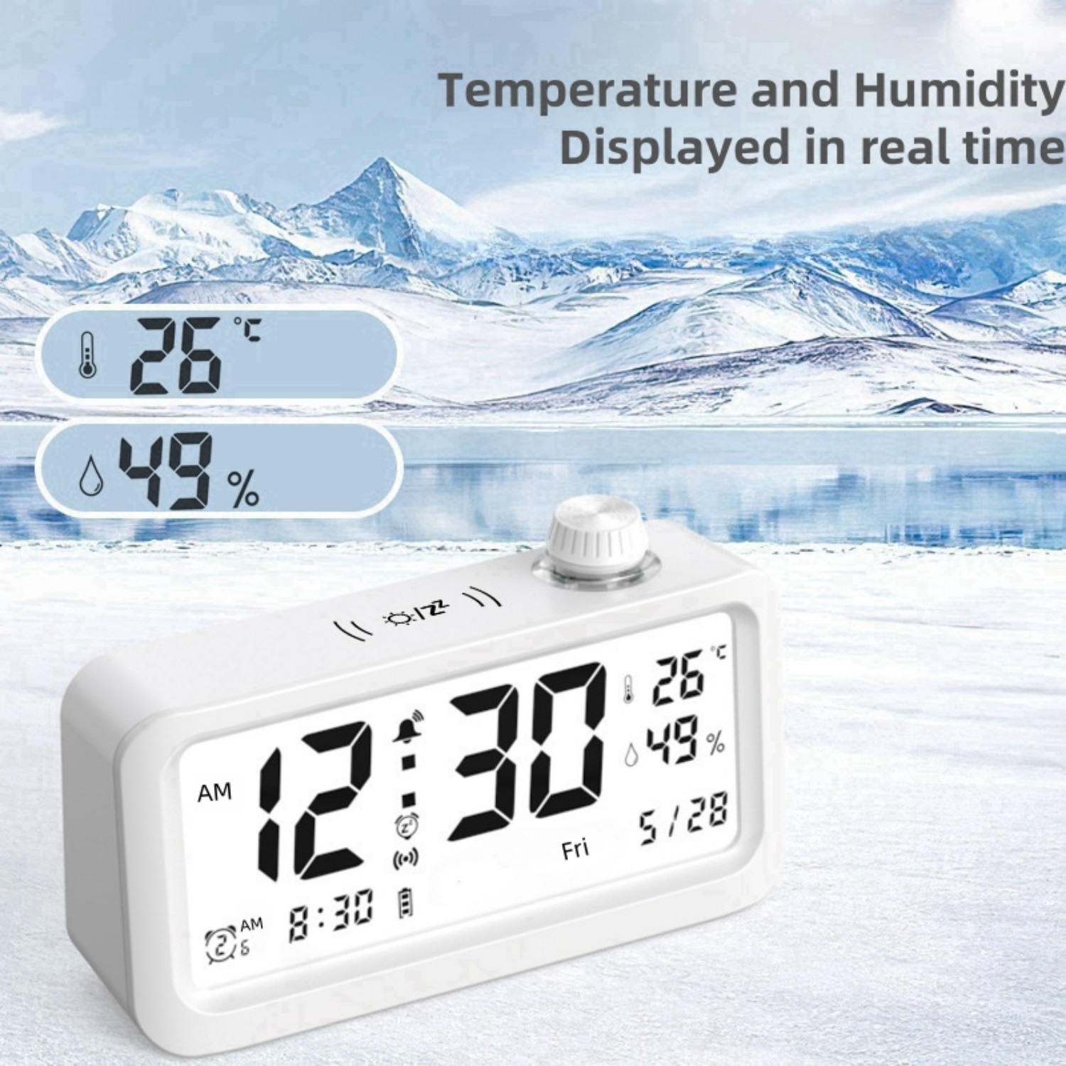 Ceas cu alarma, afisaj digital LCD inteligent, temperatura/umiditate ...