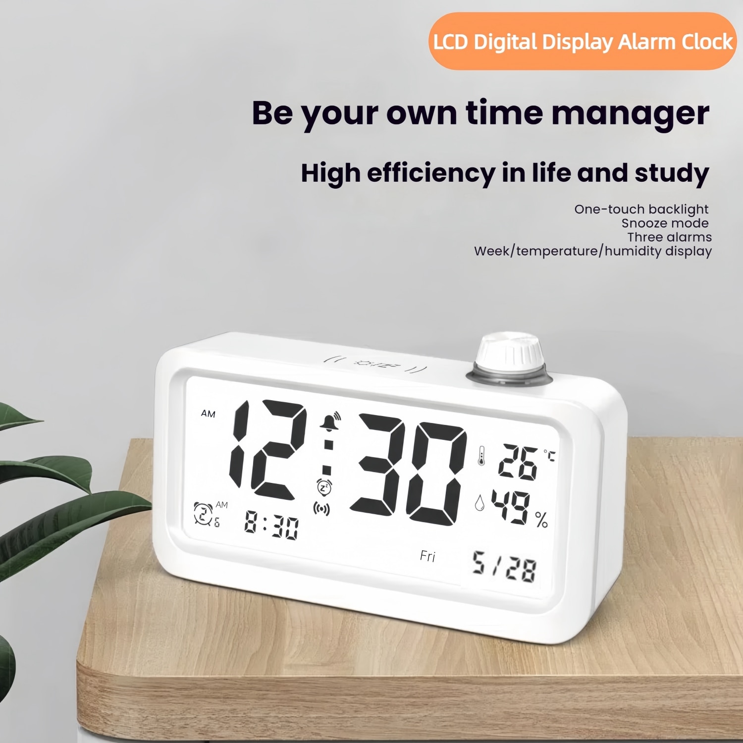 Ceas cu alarma, afisaj digital LCD inteligent, temperatura/umiditate ...