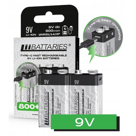 Acumulator, Liibattaries, V9, Tip-c usb, 500 mah, 9v, Litiu-ion, Set, 2 ...
