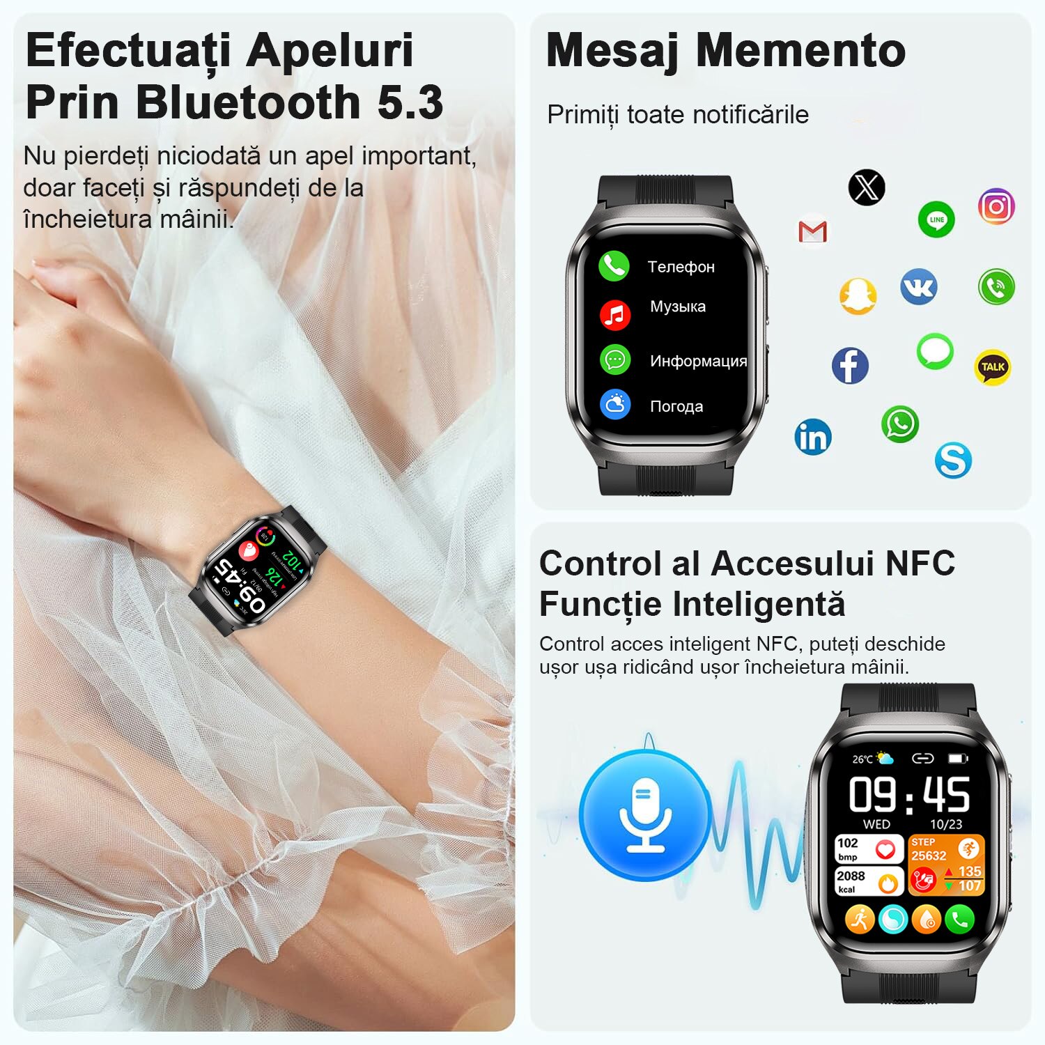 Ceas Smartwatch Dama NAIXUES®, Airbagul cu Pompa de Aer Masoara cu Precizie Tensiunea Arteriala ...