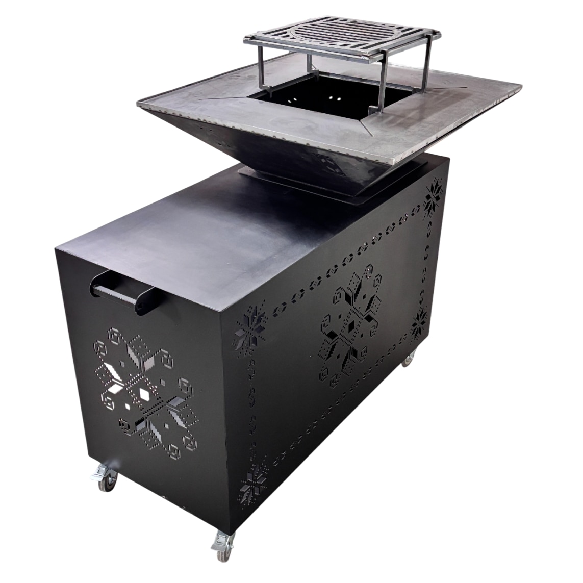 Fire Pit, Gratar cu plita 75 cm+masa lucru+spatiu depozitare+gratar+din ...