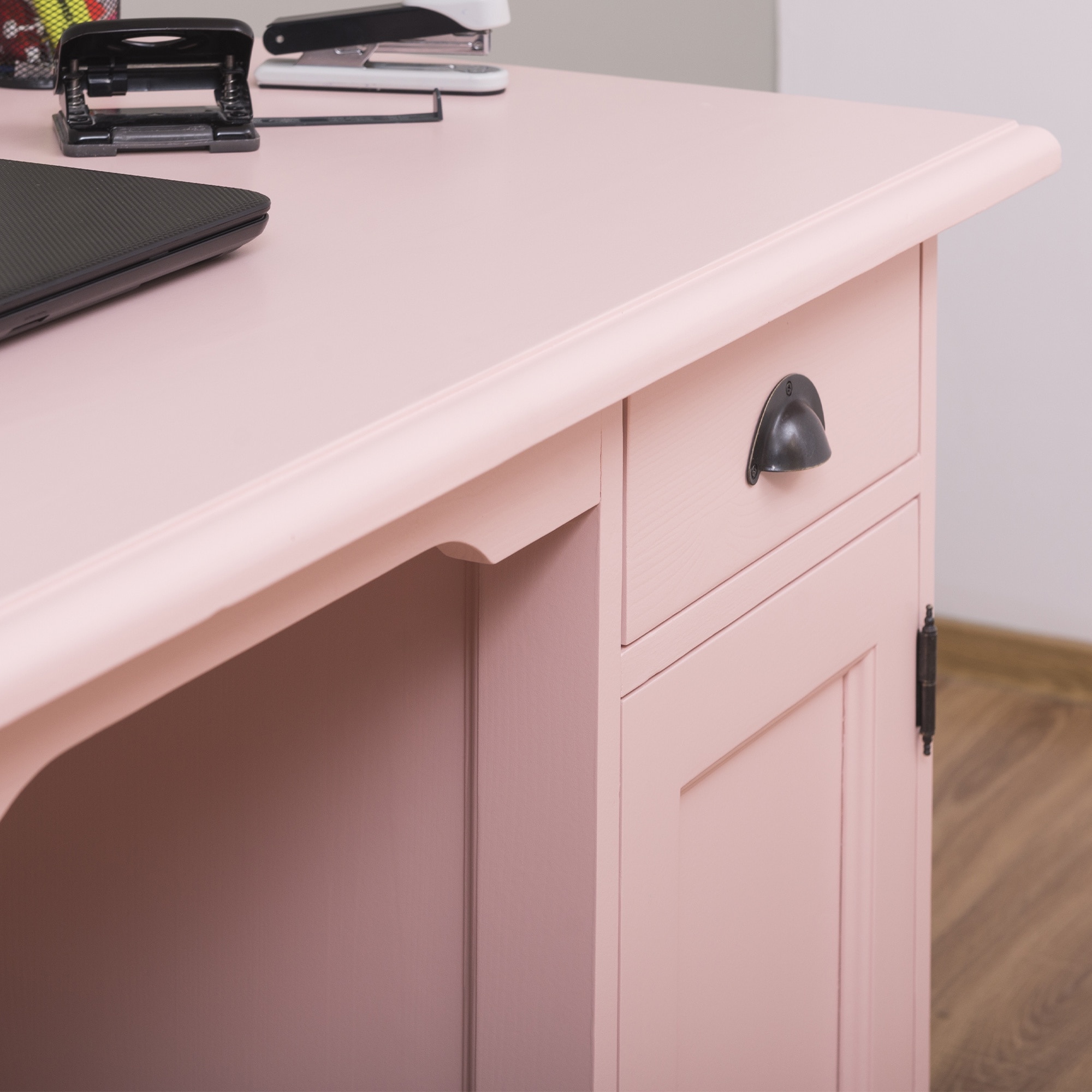 Birou cu 1 usa si 1 sertar, culoare roz P043, vopsit, 100% lemn masiv ...