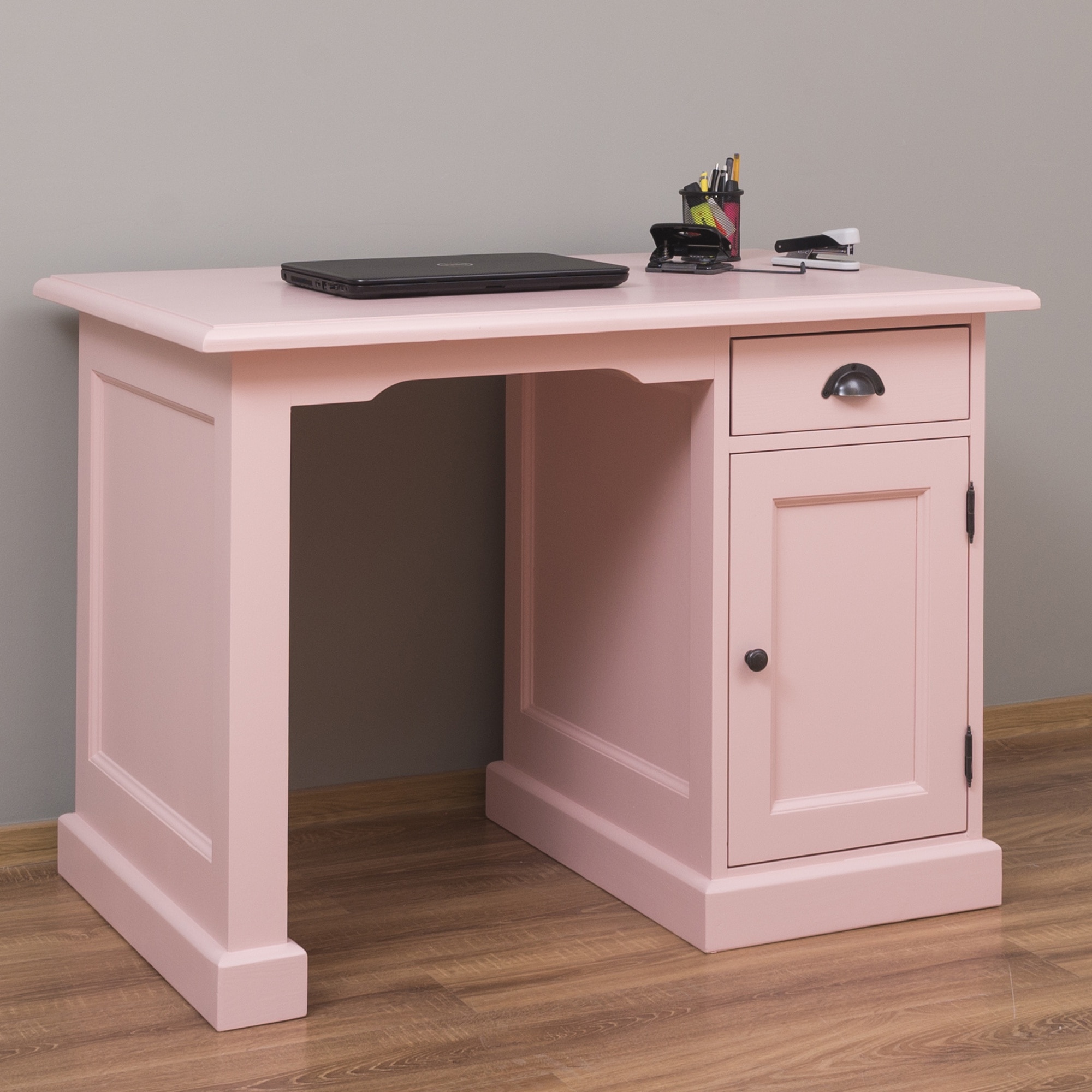Birou cu 1 usa si 1 sertar, culoare roz P043, vopsit, 100% lemn masiv ...