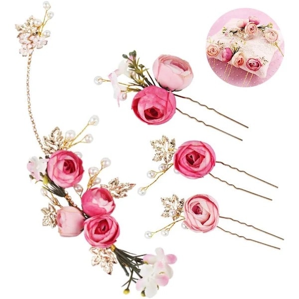 Set accesorii par pentru mireasa, 4 agrafe in forma de floare, flori ...