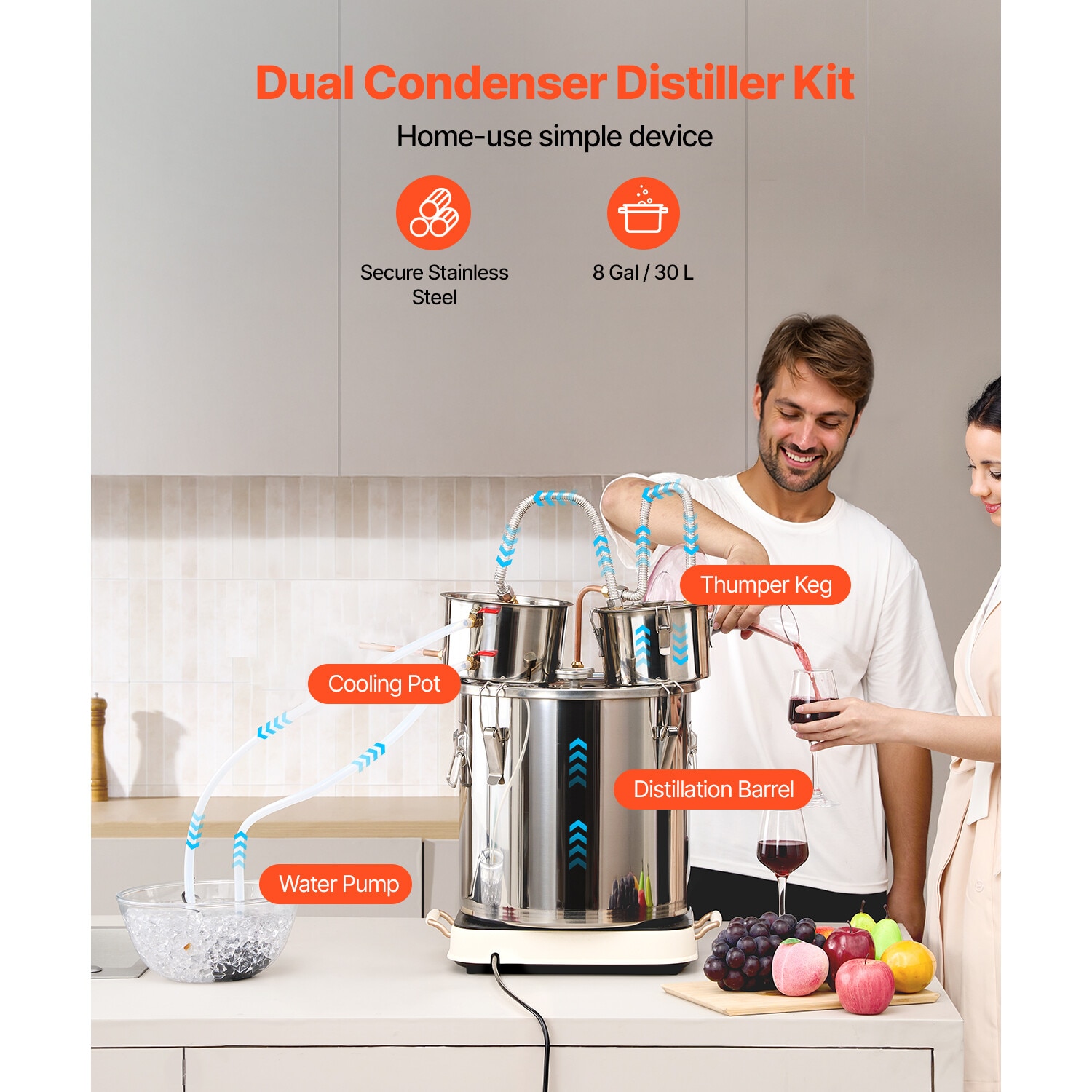 Kit de distilare 30 L, SucceBuy, din otel inoxidabil, cu serpentina din ...