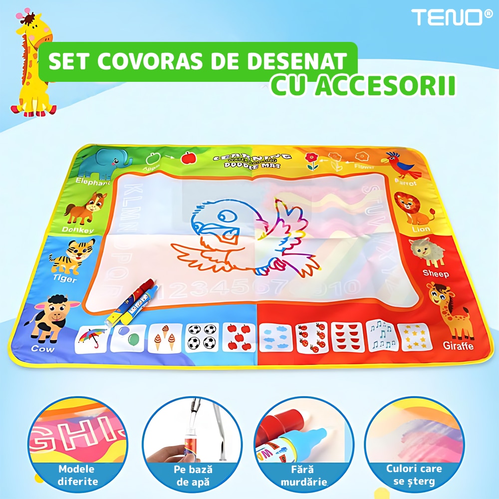 Covoras pentru Pictura si Desen cu Apa Teno®, accesorii incluse, 9 ...