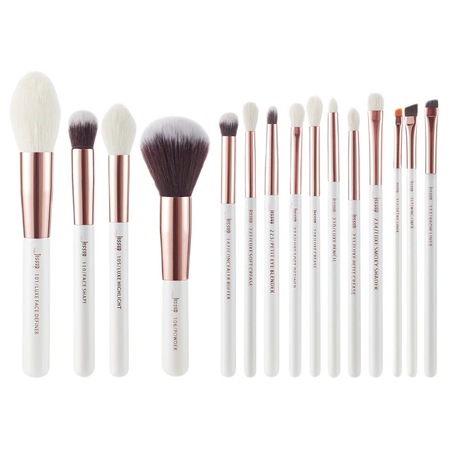 Set 15 pensule machiaj Jessup T222, sintetic si natural, maner lemn ...