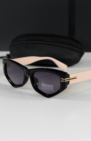 Ochelari de soare dama, polarizati, UV400, cu ornamente Gold, rama Roz ...