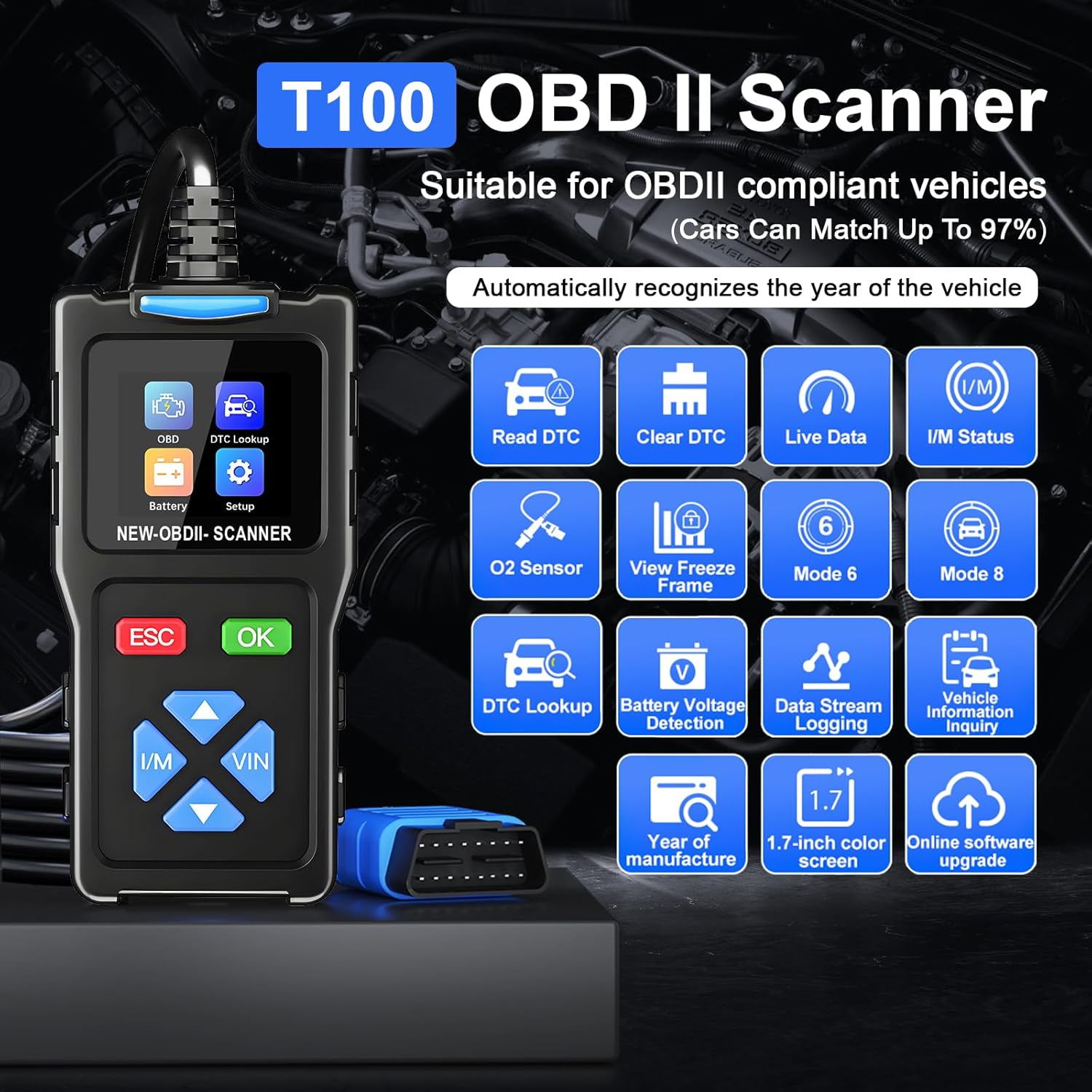 Tester Diagnoza Auto Multimarca OBD II, GOSTOK®, Citire/Stergere Coduri ...
