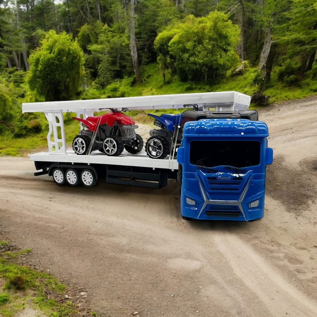 Set Tir cu Platforma si 2 ATV-uri, Show Truck, 30 cm, Vision XXI - eMAG.ro