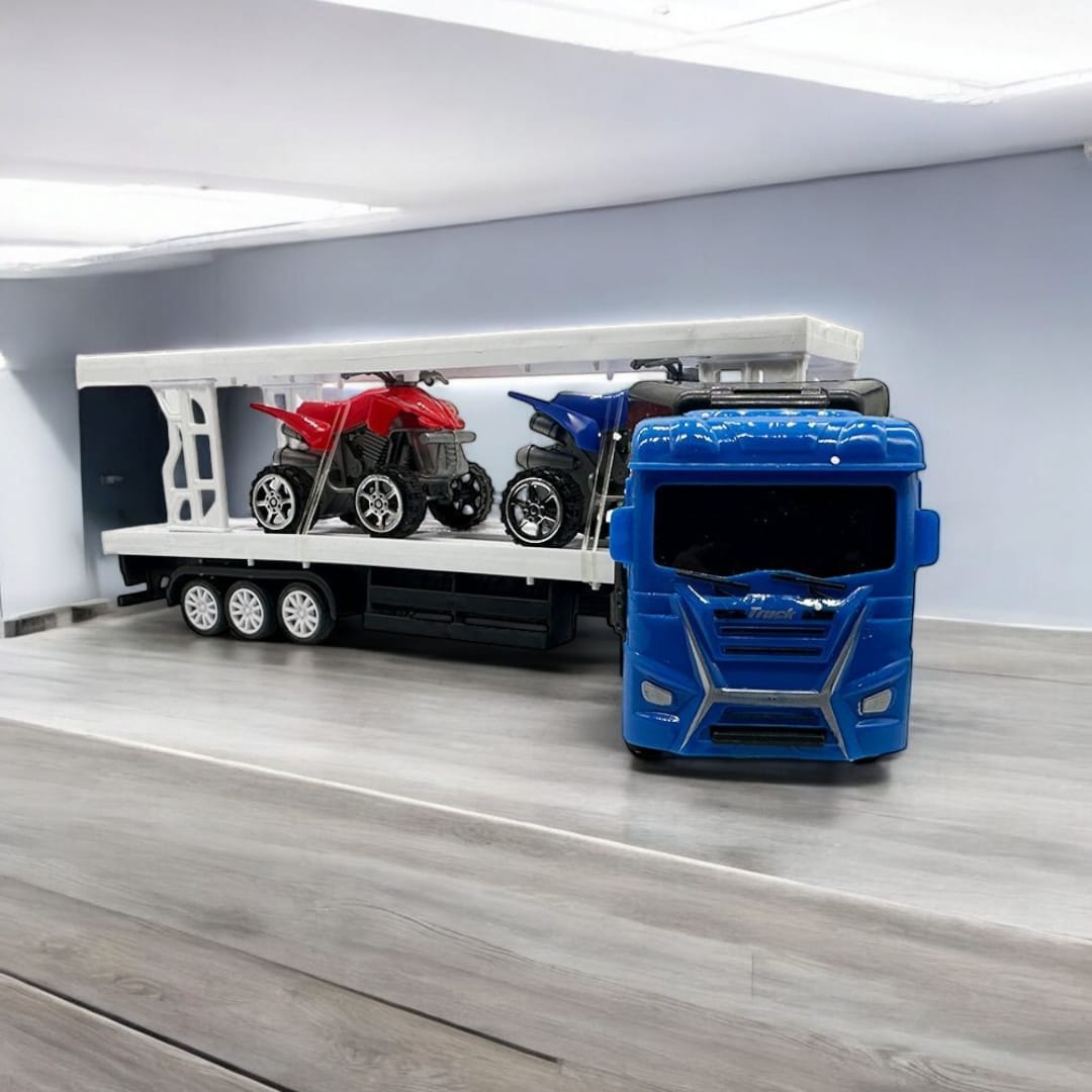 Set Tir cu Platforma si 2 ATV-uri, Show Truck, 30 cm, Vision XXI - eMAG.ro