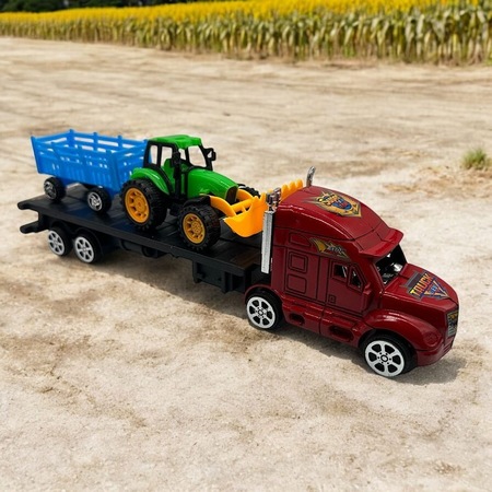 Set Tir cu Platforma cu Tractor cu Remorca si Cupa, Show Truck, 30 cm ...
