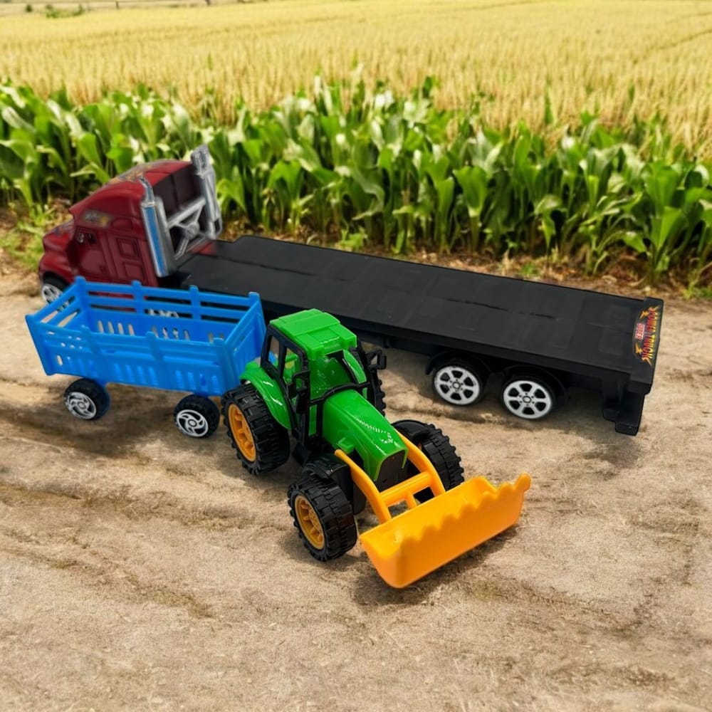 Set Tir cu Platforma cu Tractor cu Remorca si Cupa, Show Truck, 30 cm ...